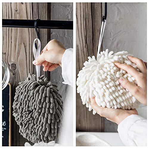 HOSTK 4PCS Chenille Hand Towels Ball Hanging Hand Towel Soft Absorbent Microfiber Coral Velvet Hand Wipe Cleaning Cloth for Bathroom Kitchen