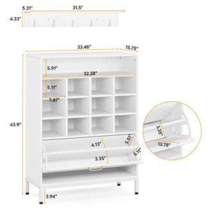 Tribesigns Shoe Cabinet with Coat Rack, Entryway Shoe Storage with Flip Door and 12 Shoe Cubbies, White Shoe Organizer Rack for Narrow Closet, Entryway, Living Room, 20 Pairs