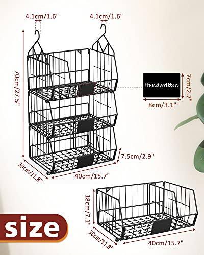 REFLYING 3 Tier Foldable Closet Organizer, Closet Organizers and Storage with 4 S Hooks,Kids Closet Organizers and Storage,Closet Hanging Basket,Metal Drawers for Closet,Black