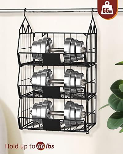 REFLYING 3 Tier Foldable Closet Organizer, Closet Organizers and Storage with 4 S Hooks,Kids Closet Organizers and Storage,Closet Hanging Basket,Metal Drawers for Closet,Black