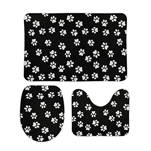 SEPTYK Animal Paw Print Bathroom Rugs Sets 3 Piece Absorbent Soft Non-Slip Bath Mat U-Shaped Pad and Toilet Lid Cover Washable Bathroom Decoration 19.7"x31.5"