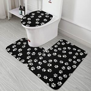 SEPTYK Animal Paw Print Bathroom Rugs Sets 3 Piece Absorbent Soft Non-Slip Bath Mat U-Shaped Pad and Toilet Lid Cover Washable Bathroom Decoration 19.7"x31.5"