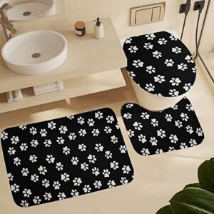 SEPTYK Animal Paw Print Bathroom Rugs Sets 3 Piece Absorbent Soft Non-Slip Bath Mat U-Shaped Pad and Toilet Lid Cover Washable Bathroom Decoration 19.7"x31.5"