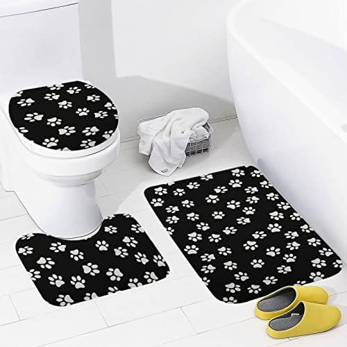 SEPTYK Animal Paw Print Bathroom Rugs Sets 3 Piece Absorbent Soft Non-Slip Bath Mat U-Shaped Pad and Toilet Lid Cover Washable Bathroom Decoration 19.7"x31.5"