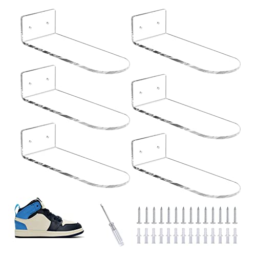 Alitamei Acrylic Floating Shoe Rack (Set of 6) Wall Mount Display Shoe Rack Transparent Storage Rack for Home Use Sneaker Display Rack with Screws and Anchors