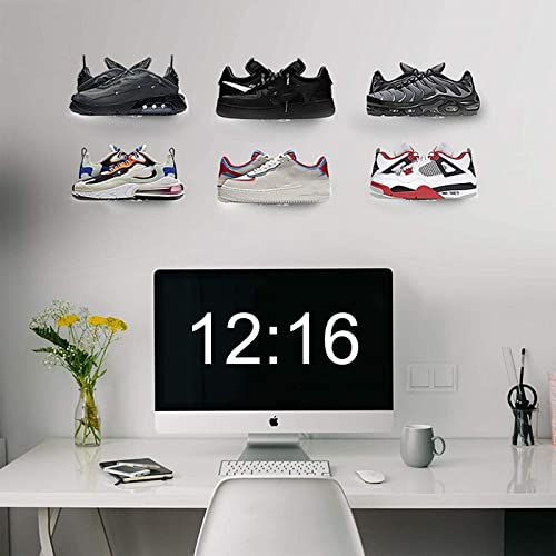 Alitamei Acrylic Floating Shoe Rack (Set of 6) Wall Mount Display Shoe Rack Transparent Storage Rack for Home Use Sneaker Display Rack with Screws and Anchors