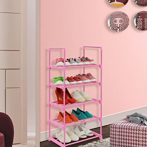 LNYZQUS 5-Tier Small Kids Shoe Rack Organizer, Pink Toddler Shoe Shelf Shoe Stand For Closet Narrow Space,Mini Shoe Storage Rack Short Shoe Tower For Women & Girls(Full Pink)