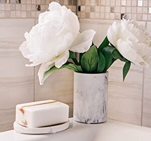 8 PCS White Marble Resin Bathroom Accessory Set, Modern Marble Bathroom Set - Bathroom Soap Dispenser and Toothbrush Holder Set, Tumbler, Soap Dish, Cotton Jar, Amenity Tray, Tissue Box & Waste Basket