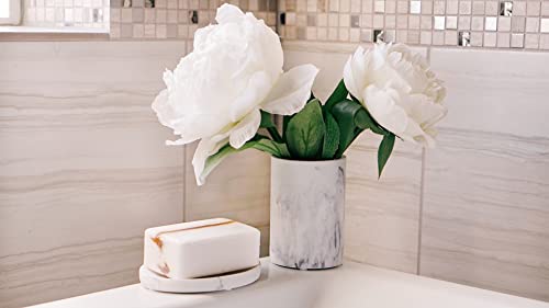 8 PCS White Marble Resin Bathroom Accessory Set, Modern Marble Bathroom Set - Bathroom Soap Dispenser and Toothbrush Holder Set, Tumbler, Soap Dish, Cotton Jar, Amenity Tray, Tissue Box & Waste Basket