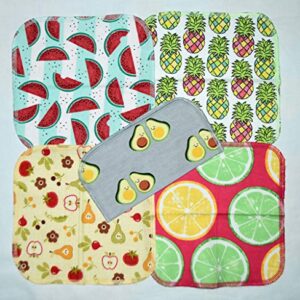 1 Ply Printed Flannel Little Wipes 8x8 Inches Set of 5 Farmers Market