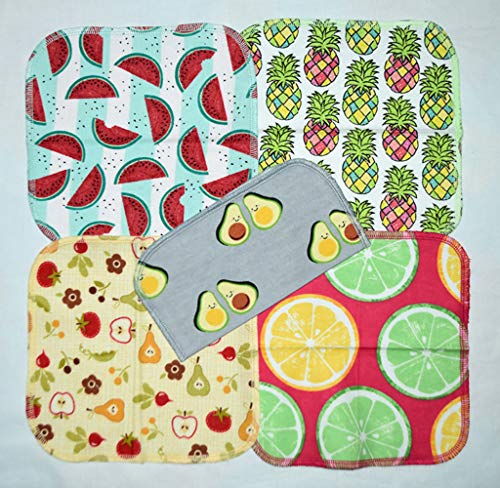 1 Ply Printed Flannel Little Wipes 8x8 Inches Set of 5 Farmers Market