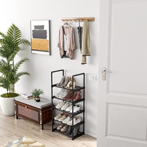 5 Tiers Small Shoe Rack, Shoe Stand Shelf, Vertical Stackable Narrow Metal Shoe Rack Storage Organizer for Closet , Entryway, Small Spaces, Corner, Shoe Tower Up To 10 Pairs Black with Handrail