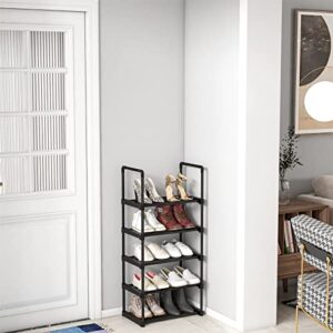 5 Tiers Small Shoe Rack, Shoe Stand Shelf, Vertical Stackable Narrow Metal Shoe Rack Storage Organizer for Closet , Entryway, Small Spaces, Corner, Shoe Tower Up To 10 Pairs Black with Handrail