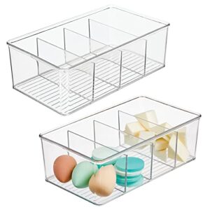 mdesign plastic bathroom storage organizer bin with 4 divided sections - holder for soap, body wash, shampoo, lotion, conditioner, hand towels, brushes, mouthwash - ligne collection, 2 pack - clear