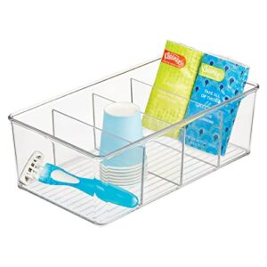 mDesign Plastic Bathroom Storage Organizer Bin with 4 Divided Sections - Holder for Soap, Body Wash, Shampoo, Lotion, Conditioner, Hand Towels, Brushes, Mouthwash - Ligne Collection, 2 Pack - Clear