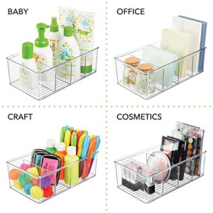 mDesign Plastic Bathroom Storage Organizer Bin with 4 Divided Sections - Holder for Soap, Body Wash, Shampoo, Lotion, Conditioner, Hand Towels, Brushes, Mouthwash - Ligne Collection, 2 Pack - Clear