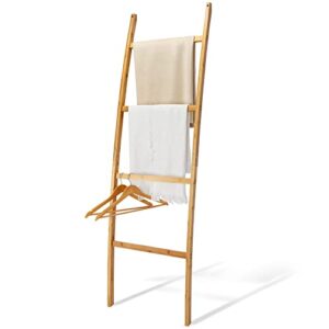 cupike bamboo towel ladder for bathroom - blanket ladder farmhouse for living room - decorative ladder - 6ft