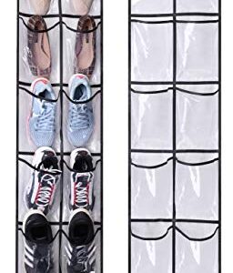 MISSLO Over The Narrow Door Shoe Organizer with 12 Crystal Pockets Hanging Closet Door (2 Packs, White)