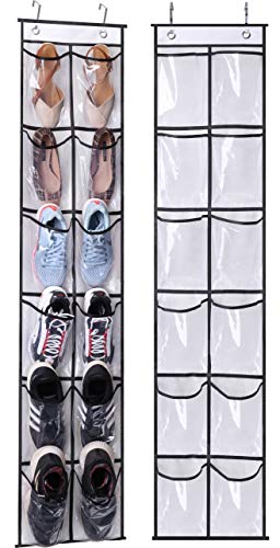 MISSLO Over The Narrow Door Shoe Organizer with 12 Crystal Pockets Hanging Closet Door (2 Packs, White)