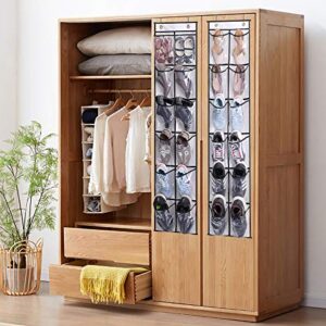 MISSLO Over The Narrow Door Shoe Organizer with 12 Crystal Pockets Hanging Closet Door (2 Packs, White)