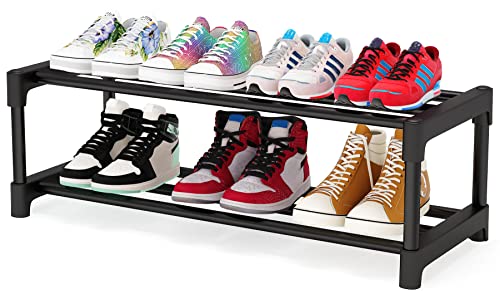 Tribesigns 2 Tiers Shoe Rack 7.48" Tall Stackable Shoe Shelf Storage Organizer Large Capacity 33.46" x 12.40" x 10.24" for Shoes, Short Boots, Entryway, Hallway, and Short Wardrobe