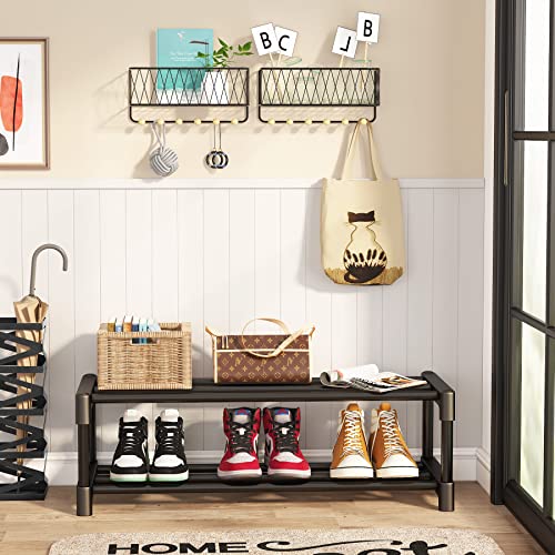 Tribesigns 2 Tiers Shoe Rack 7.48" Tall Stackable Shoe Shelf Storage Organizer Large Capacity 33.46" x 12.40" x 10.24" for Shoes, Short Boots, Entryway, Hallway, and Short Wardrobe