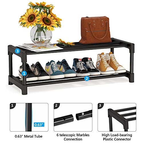 Tribesigns 2 Tiers Shoe Rack 7.48" Tall Stackable Shoe Shelf Storage Organizer Large Capacity 33.46" x 12.40" x 10.24" for Shoes, Short Boots, Entryway, Hallway, and Short Wardrobe