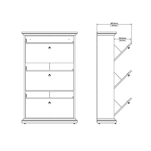 Pemberly Row Contemporary Design 3 Drawer Wood Shoe Cabinet, 18-Pair Shoe Rack Storage Organizer in White