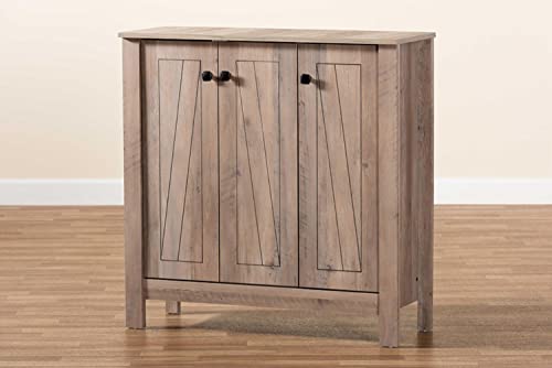 Baxton Studio Derek Modern and Contemporary Transitional Natural Oak Finished Wood 3-Door Shoe Cabinet