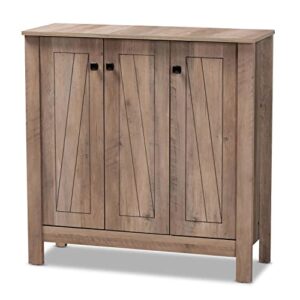 baxton studio derek modern and contemporary transitional natural oak finished wood 3-door shoe cabinet