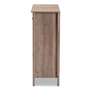 Baxton Studio Derek Modern and Contemporary Transitional Natural Oak Finished Wood 3-Door Shoe Cabinet