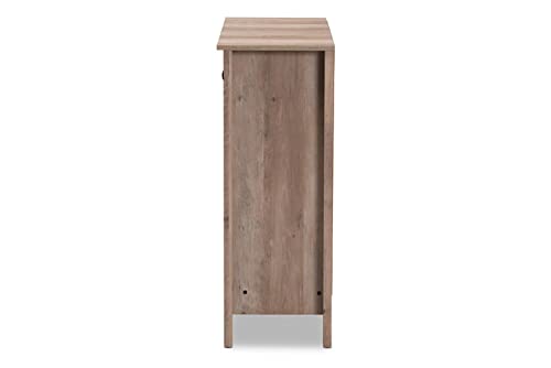 Baxton Studio Derek Modern and Contemporary Transitional Natural Oak Finished Wood 3-Door Shoe Cabinet