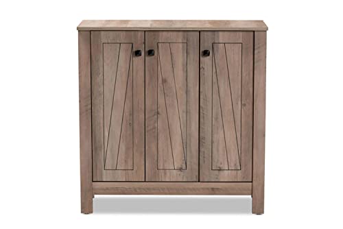 Baxton Studio Derek Modern and Contemporary Transitional Natural Oak Finished Wood 3-Door Shoe Cabinet