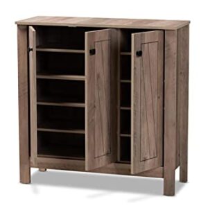 Baxton Studio Derek Modern and Contemporary Transitional Natural Oak Finished Wood 3-Door Shoe Cabinet