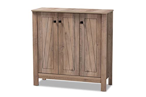 Baxton Studio Derek Modern and Contemporary Transitional Natural Oak Finished Wood 3-Door Shoe Cabinet