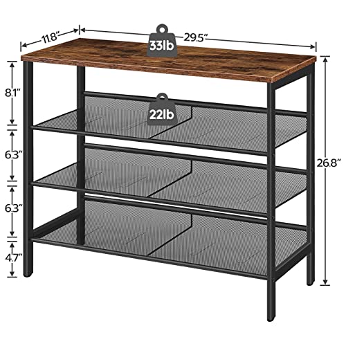 HOOBRO Industrial Shoe Rack, 4-Tier Shoe Shelf, Storage Organizer Unit with 3 Mesh Shelves, Wood Look Accent Furniture with Metal Frame, for Entryway, Living Room, Hallway BF14XJ01