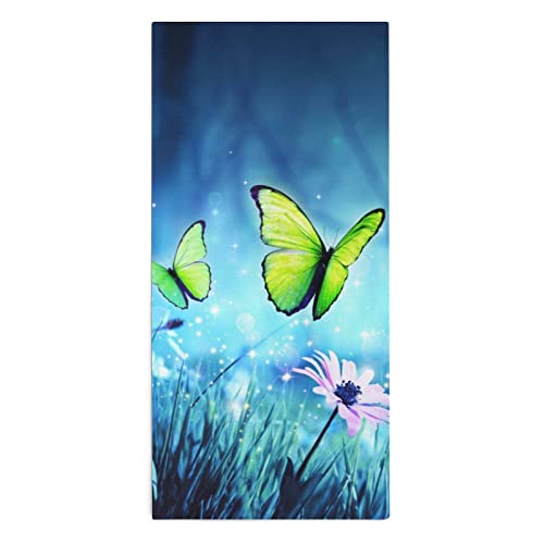 TsyTma Fairy Butterflies in Mystic Forest Hand Towels Blue Quick Dry Bathroom Washcloth 30 X 15 Inches for Beach Guest Hotel Spa Gym Sports Yoga Home