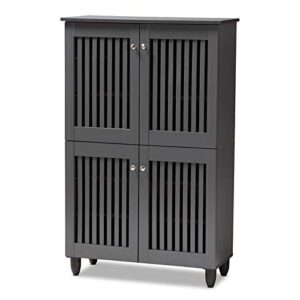 baxton studio fernanda modern and contemporary dark gray 4-door wooden entryway shoe storage cabinet