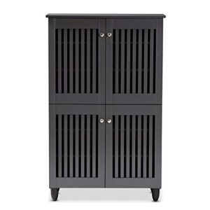 Baxton Studio Fernanda Modern and Contemporary Dark Gray 4-Door Wooden Entryway Shoe Storage Cabinet