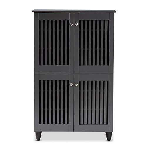 Baxton Studio Fernanda Modern and Contemporary Dark Gray 4-Door Wooden Entryway Shoe Storage Cabinet