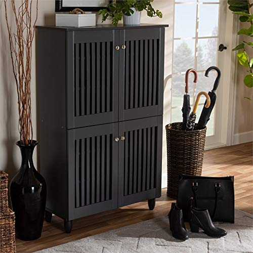 Baxton Studio Fernanda Modern and Contemporary Dark Gray 4-Door Wooden Entryway Shoe Storage Cabinet