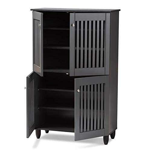 Baxton Studio Fernanda Modern and Contemporary Dark Gray 4-Door Wooden Entryway Shoe Storage Cabinet