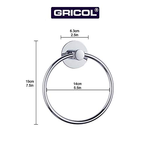 Gricol Towel Ring Nail Free, Self Adhesive, Stainless Steel, No Damage Wall Mouted, Rustproof, Polished Finished