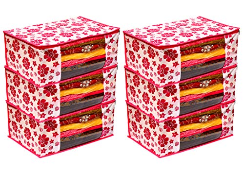 ANKIT INTERNATIONAL Garment Cover Presents Non Woven Floral print Saree Cover Storage Bags for Clothes pack of 6