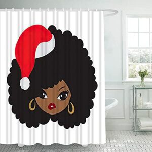 4 PCS Christmas Cartoon Black Santa Shower Curtain 4 Pieces Sets,Waterproof Fabric Bathroom Sets with Non-Slip Rugs,Toilet Lid Cover and Bath Mat,Waterproof and Durable Shower Curtain with 72x72 Size