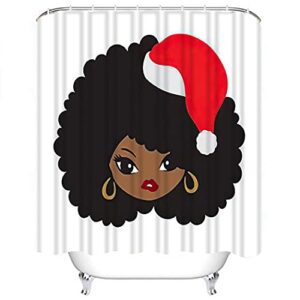 4 PCS Christmas Cartoon Black Santa Shower Curtain 4 Pieces Sets,Waterproof Fabric Bathroom Sets with Non-Slip Rugs,Toilet Lid Cover and Bath Mat,Waterproof and Durable Shower Curtain with 72x72 Size