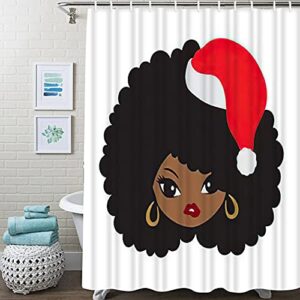 4 PCS Christmas Cartoon Black Santa Shower Curtain 4 Pieces Sets,Waterproof Fabric Bathroom Sets with Non-Slip Rugs,Toilet Lid Cover and Bath Mat,Waterproof and Durable Shower Curtain with 72x72 Size