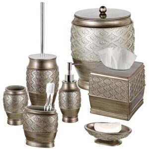 Creative Scents Decorative Bathroom Accessories Set Brushed Silver - 4 Piece Bathroom Set Includes: Soap Dispenser, Toothbrush Holder, Soap Dish and Tumbler, in Beautiful Gift Box (Dublin)