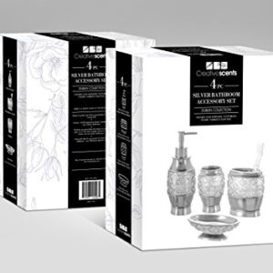 Creative Scents Decorative Bathroom Accessories Set Brushed Silver - 4 Piece Bathroom Set Includes: Soap Dispenser, Toothbrush Holder, Soap Dish and Tumbler, in Beautiful Gift Box (Dublin)