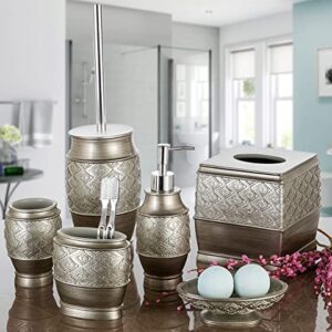 Creative Scents Decorative Bathroom Accessories Set Brushed Silver - 4 Piece Bathroom Set Includes: Soap Dispenser, Toothbrush Holder, Soap Dish and Tumbler, in Beautiful Gift Box (Dublin)